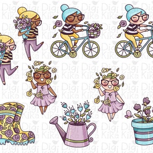 Planner Girl Elena Spring COLOR Clipart Coffee Digital Stamp Planner ...