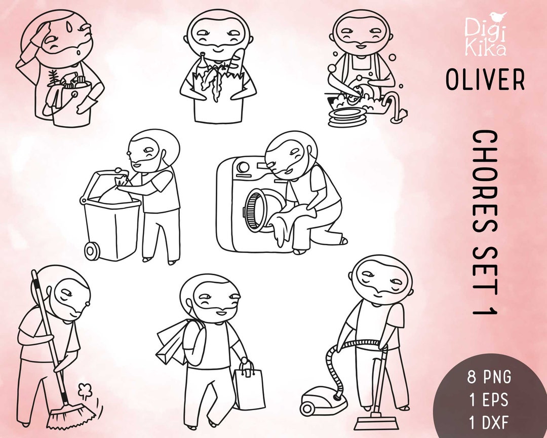 Oliver House Chores Clipart Set 1 Digital Stamp Clip Art Character ...