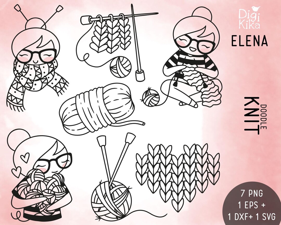 Elena Planner Girl Knit STAMP Clipart Planner Stickers, Scrapbook , Card Design, Invitations ...