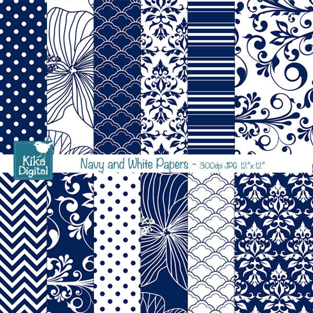 Navy Digital Papers Navy and White Scrapbook Papers Card - Etsy