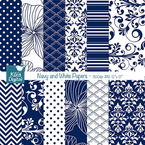 Navy & White Paper Digital Scrapbook Papers Navy - Etsy