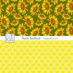 Rustic Sunflower Digital Papers, Sunflowers Scrapbook Paper Summer ...