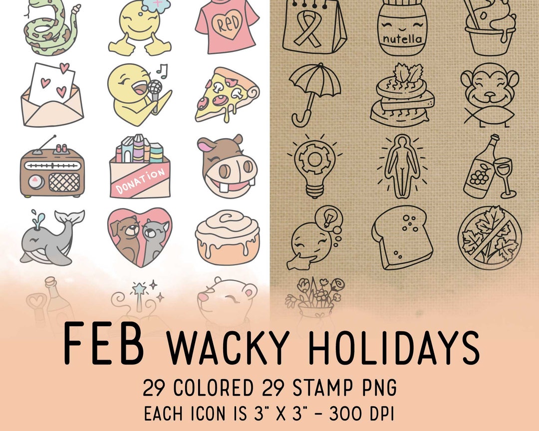 FEBRUARY Wacky Holidays Icons PNG - Color and Stamp Icons Clipart ...