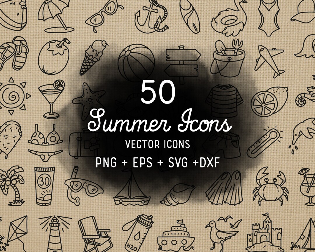 50 Summer Icons Stamp Bundle - Summer Time Icons Clipart - Digital ...