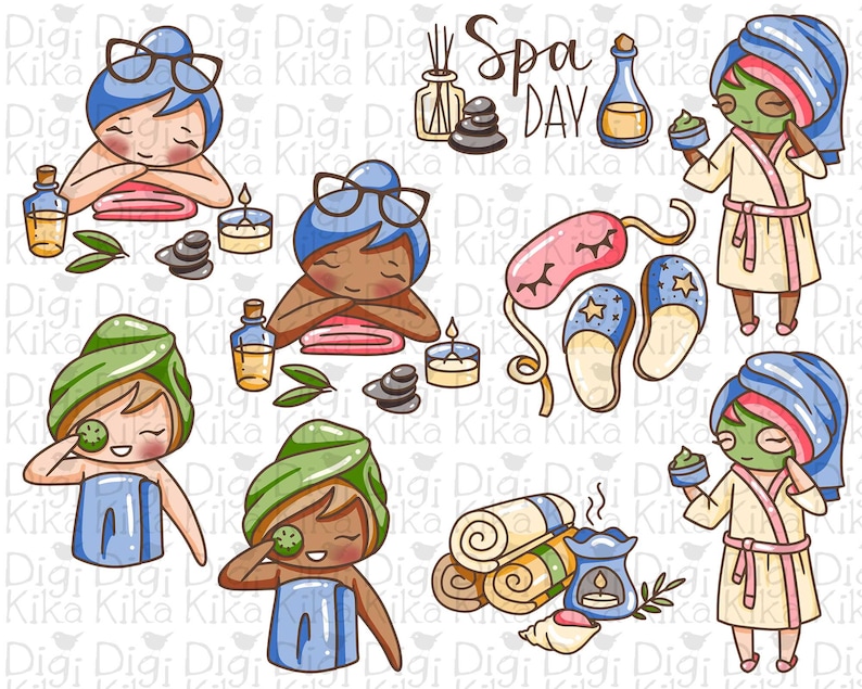 Planner Girl Elena Spa Day COLOR Self Care Clipart Digital - Etsy