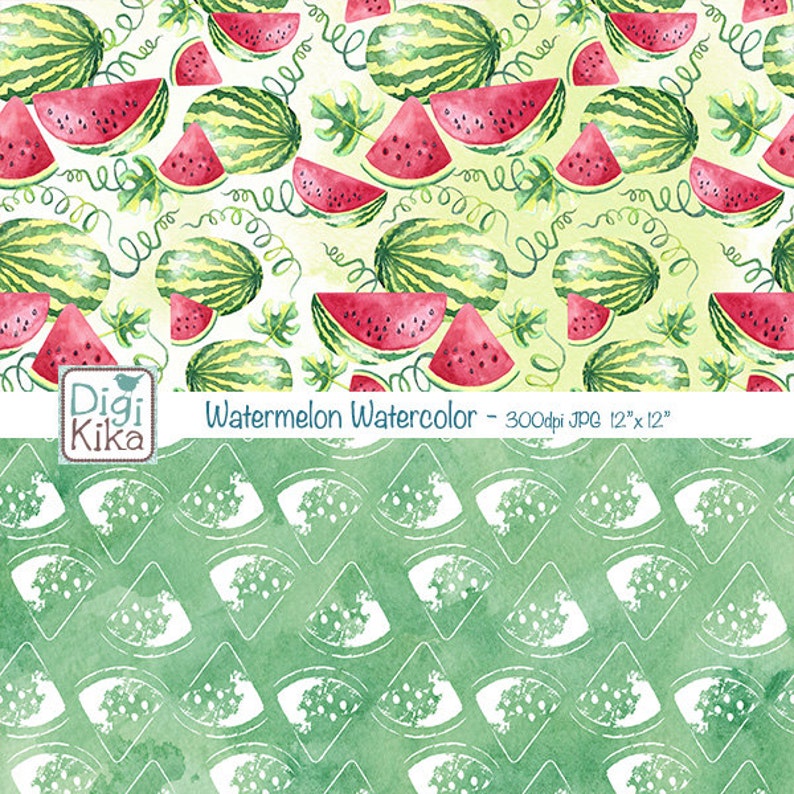 Watermelon Digital Papers Watercolor Scrapbook Paper Summer - Etsy