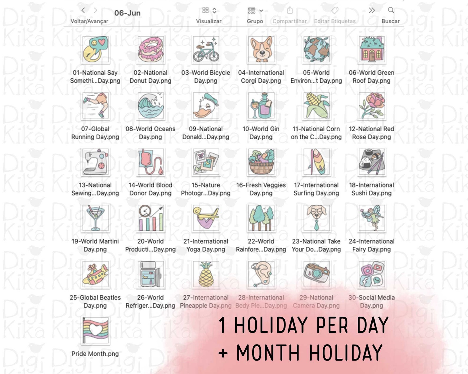 JUNE Wacky Holidays Icons PNG Color and Stamp Icons Clipart - Etsy