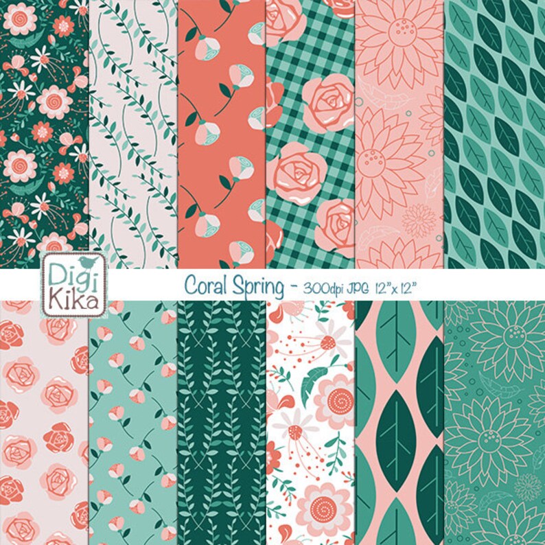 Coral Spring Digital Papers Hello Spring Scrapbook Paper - Etsy