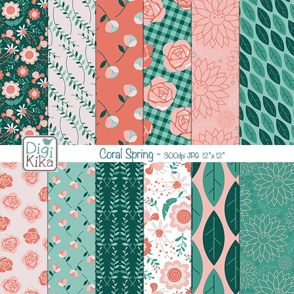 Coral Spring Digital Papers Hello Spring Scrapbook Paper - Etsy