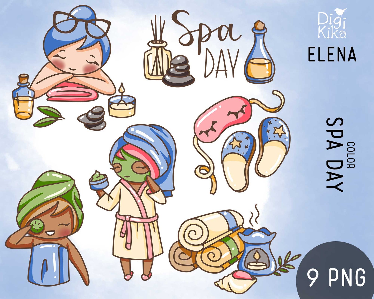 Planner Girl Elena Spa Day COLOR Self Care Clipart Digital - Etsy