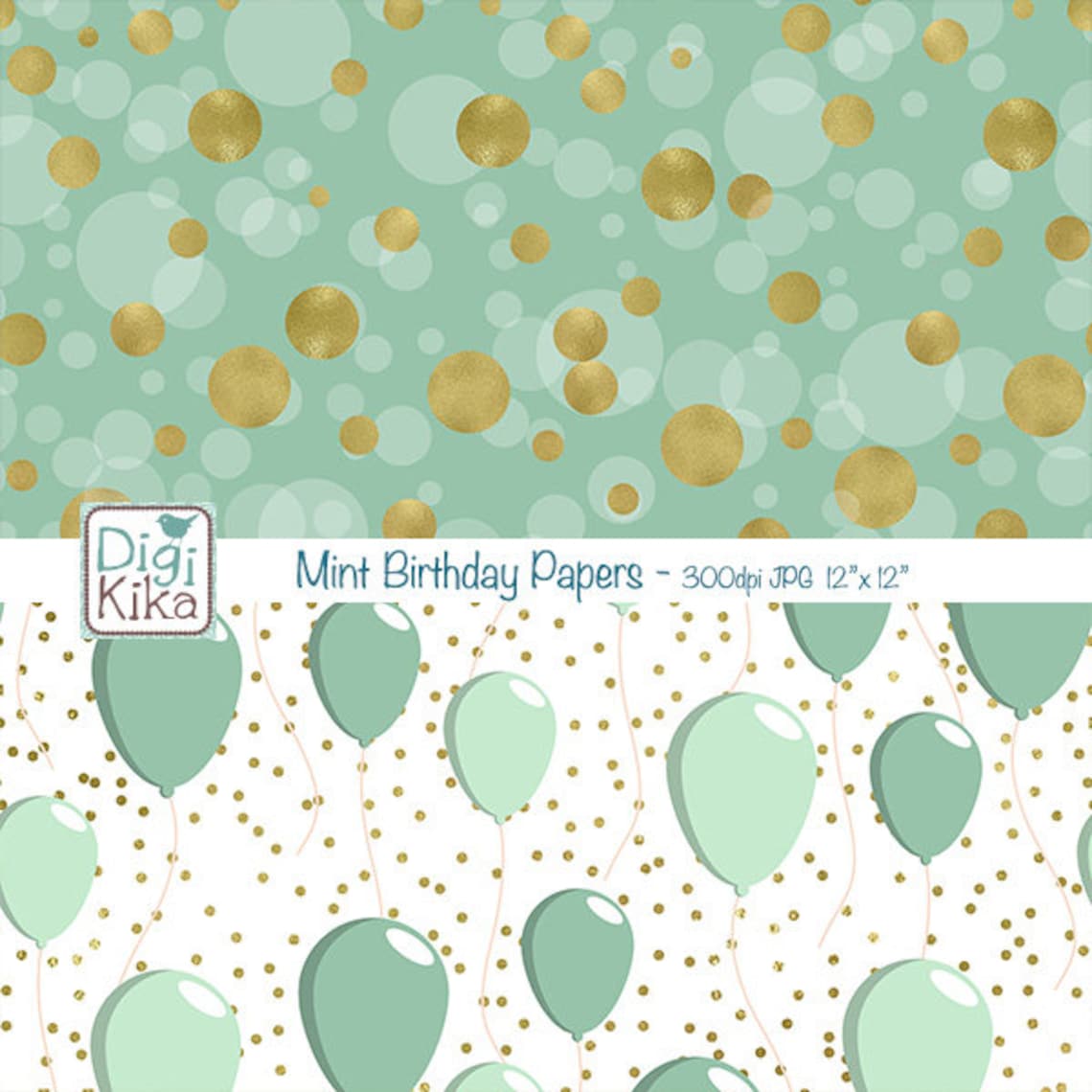 Mint Happy Birthday Digital Papers Scrapbooking Card - Etsy