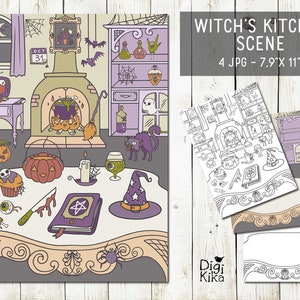 Witch's Kitchen Halloween Clipart Scene Scene - Etsy