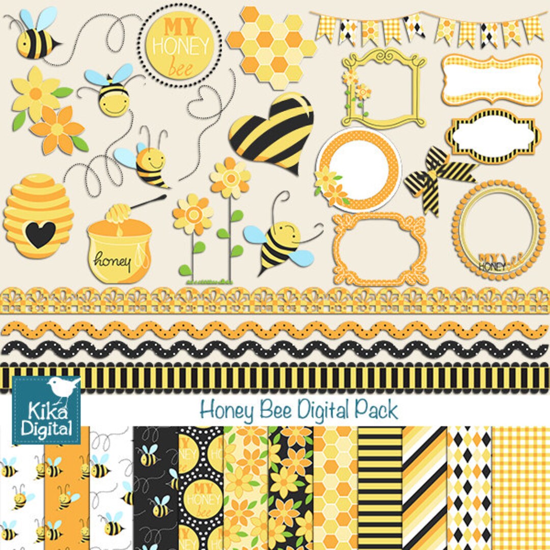 Honey Bee Digital Clipart and Paper Combo Scrapbooking Card - Etsy