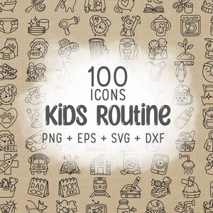 100 Kids Routine STAMP Icons Vector School Icons Clipart Mom Digital ...