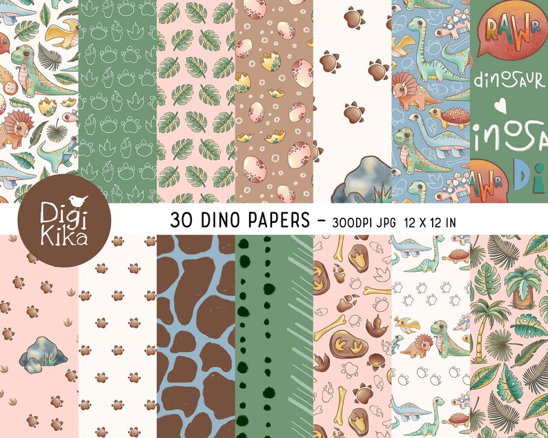 30 Dinosaur Digital Papers Dinos Digital Scrapbook Papers - Etsy