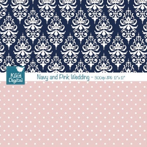 Navy and Pink Digital Papers Navy and Coral Digital Papers - Etsy