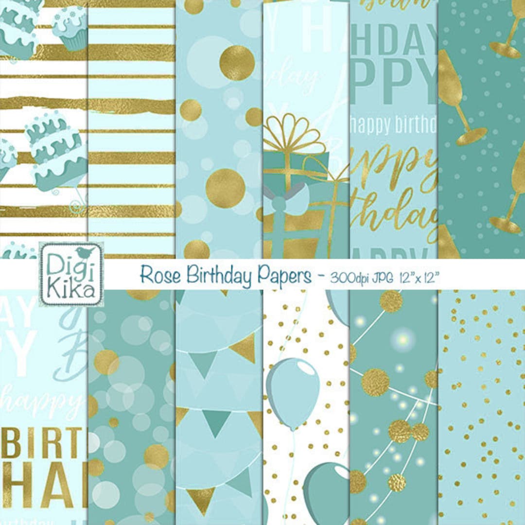 Turquoise Happy Birthday Digital Papers - Scrapbook, Card Design ...