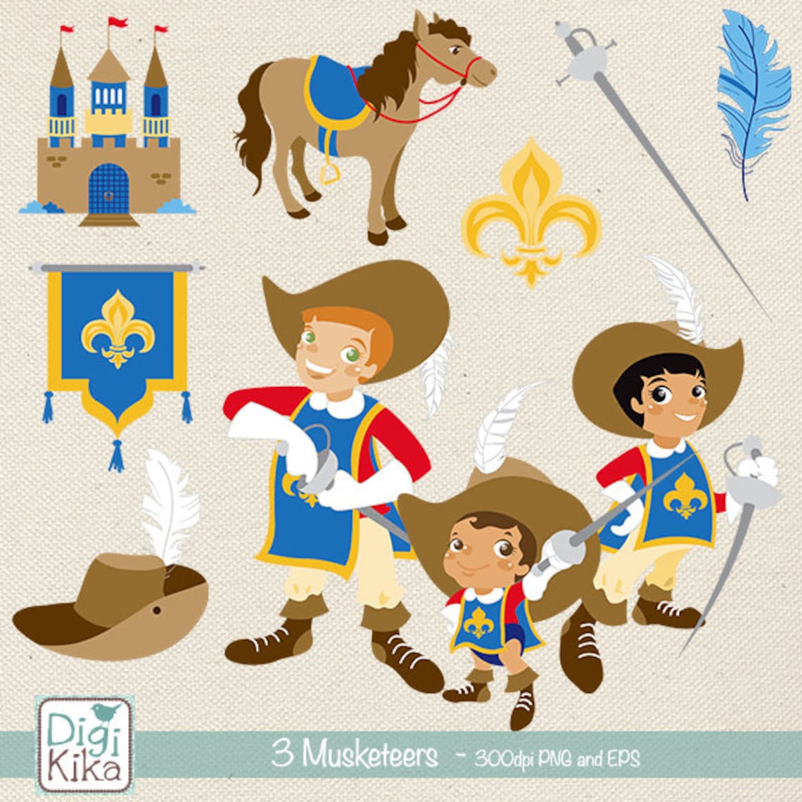 Three Musketeers Clip Art Musketeers Clipart Vector | Etsy