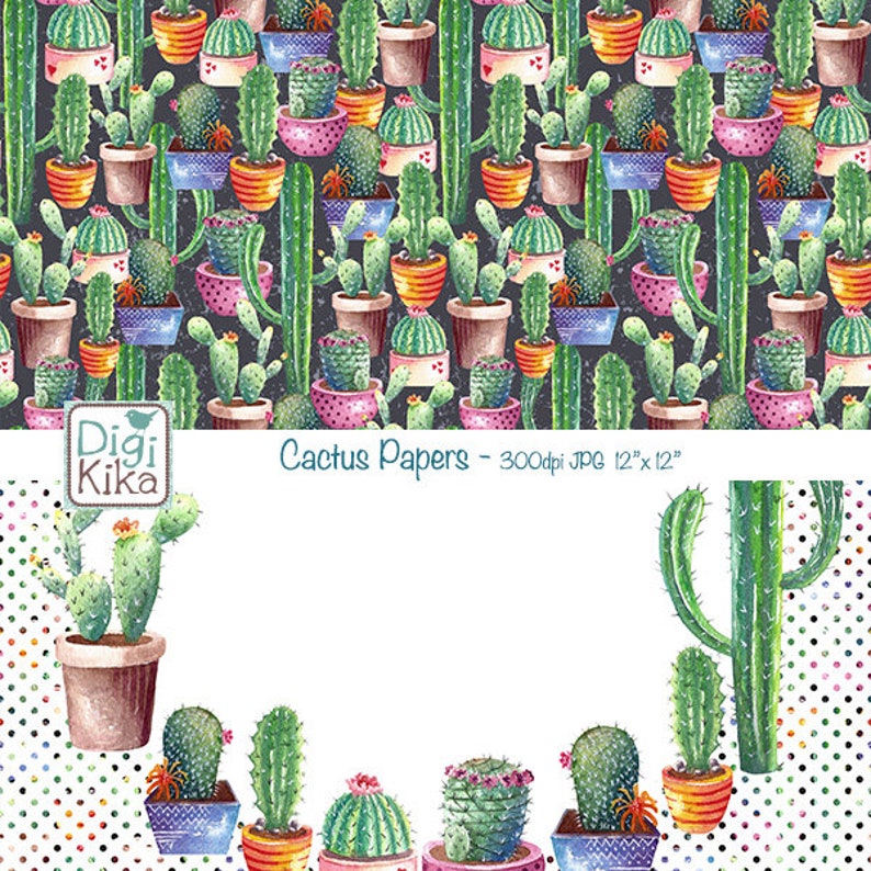 Cactus Digital Papers Succulent Scrapbook Paper Mint Cactus - Etsy