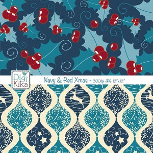 Navy and Red Christmas Digital Papers Christmas - Etsy