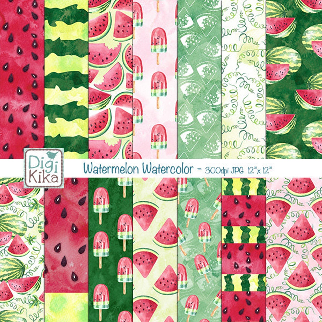Watermelon Digital Papers, Watercolor Scrapbook Paper Summer Papers ...