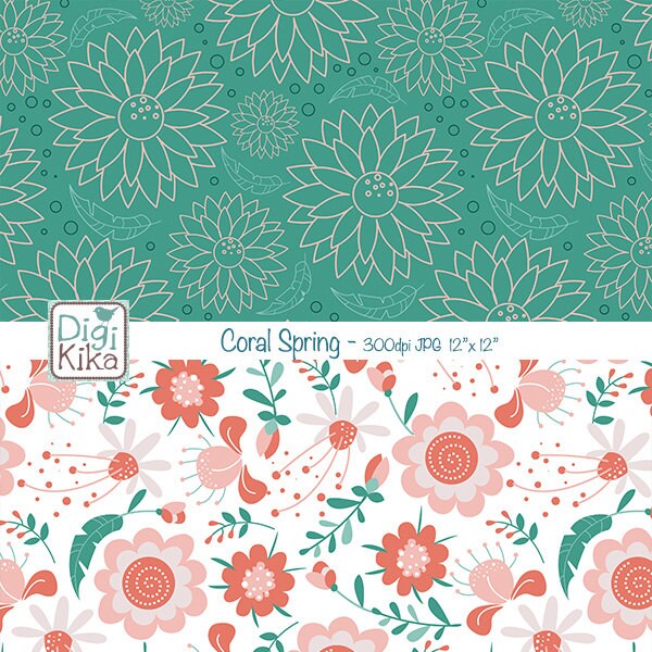 Coral Spring Digital Papers Hello Spring Scrapbook Paper - Etsy