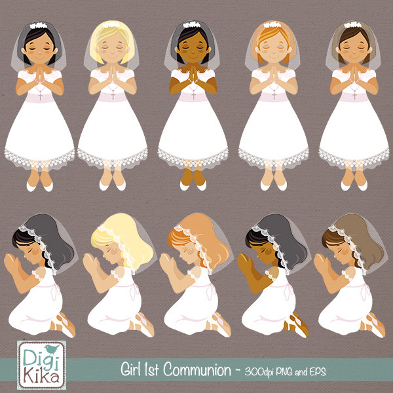 Girl First Communion Clip Art Communion Clipart Catholic - Etsy