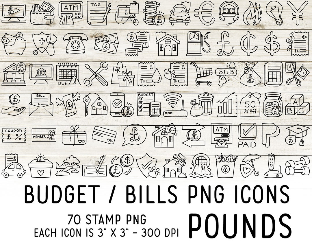 70 Pounds Budget Bills Icons Set 1 - Icons Clipart - Planner Icons ...