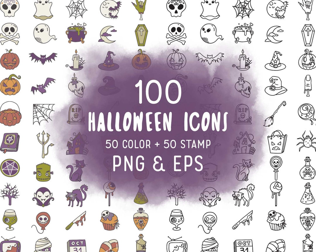 100 Halloween Icons Bundle Icons Clipart Spooky Icons Digital Stamp ...