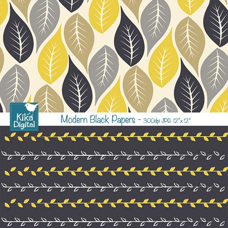 Black and Yellow Digital Papers Modern Black Scrapbooking | Etsy