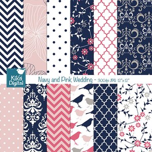 Navy and Pink Digital Papers Navy and Coral Digital Papers - Etsy