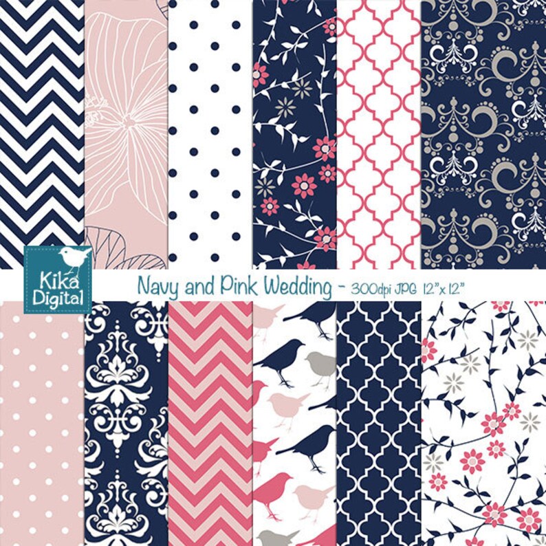 Navy and Pink Digital Papers Navy and Coral Digital Papers - Etsy