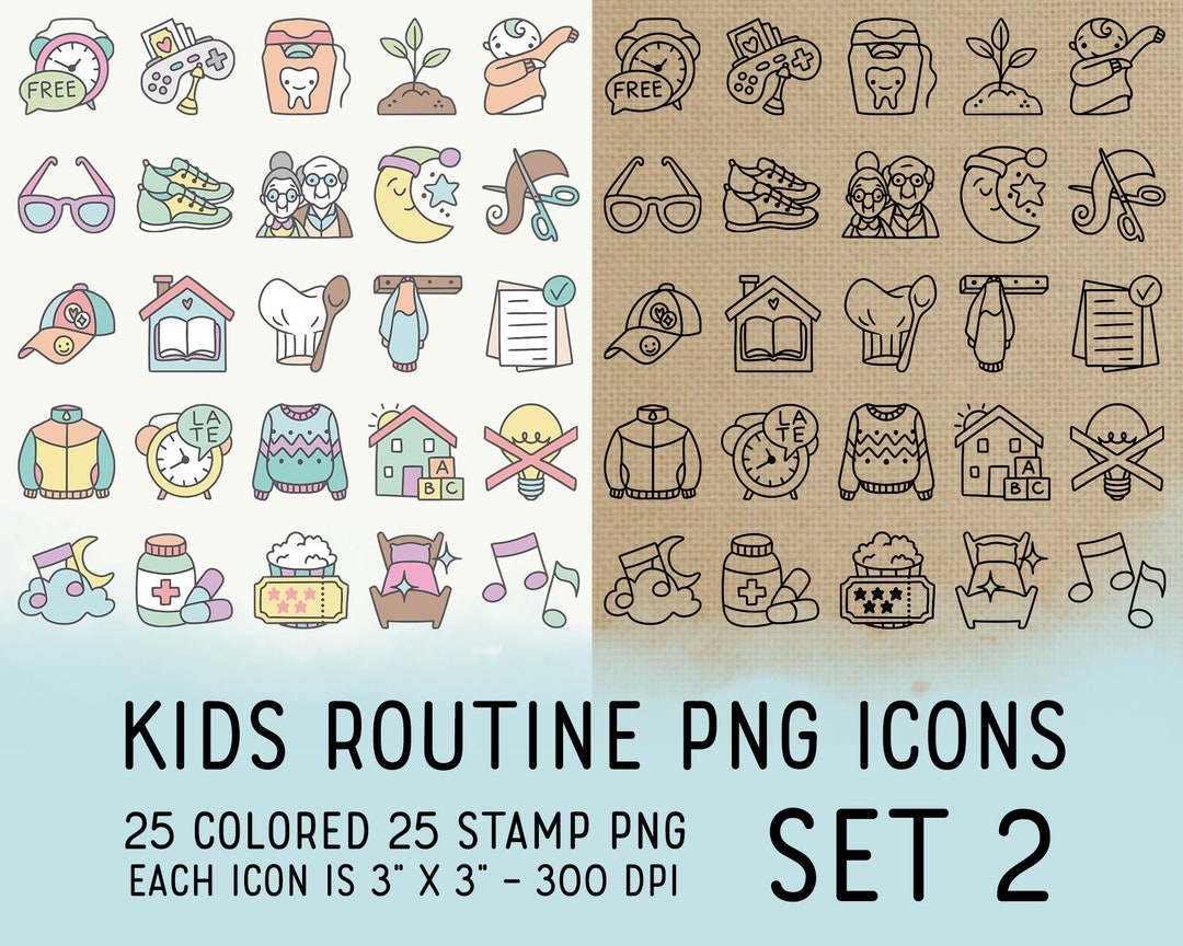 50 Kids Routine Icons Set 2 - Mom Icons Clipart - School Digital ...