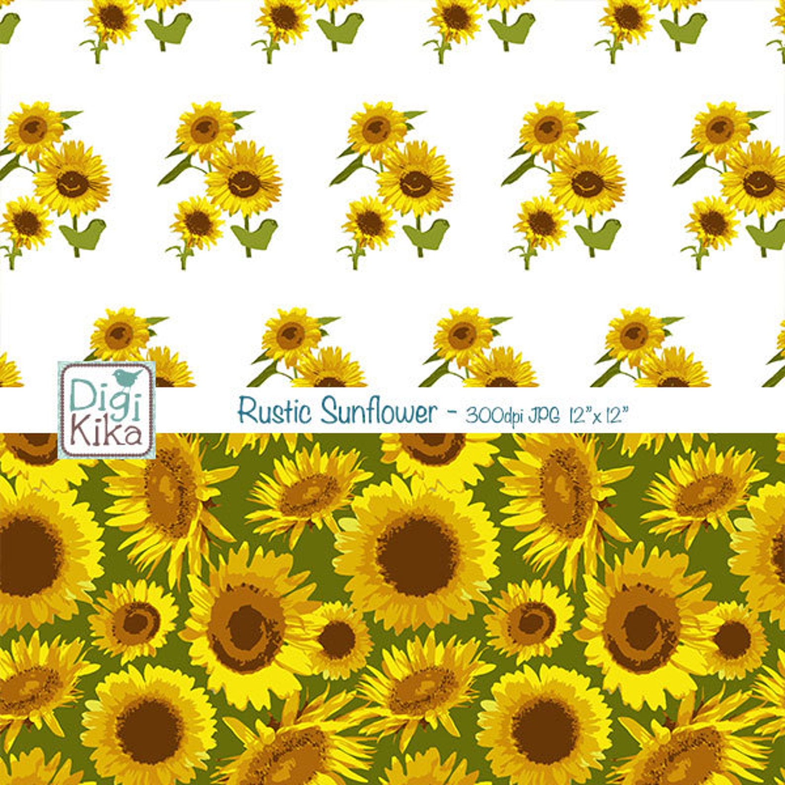 Rustic Sunflower Digital Papers Sunflowers Scrapbook Paper | Etsy