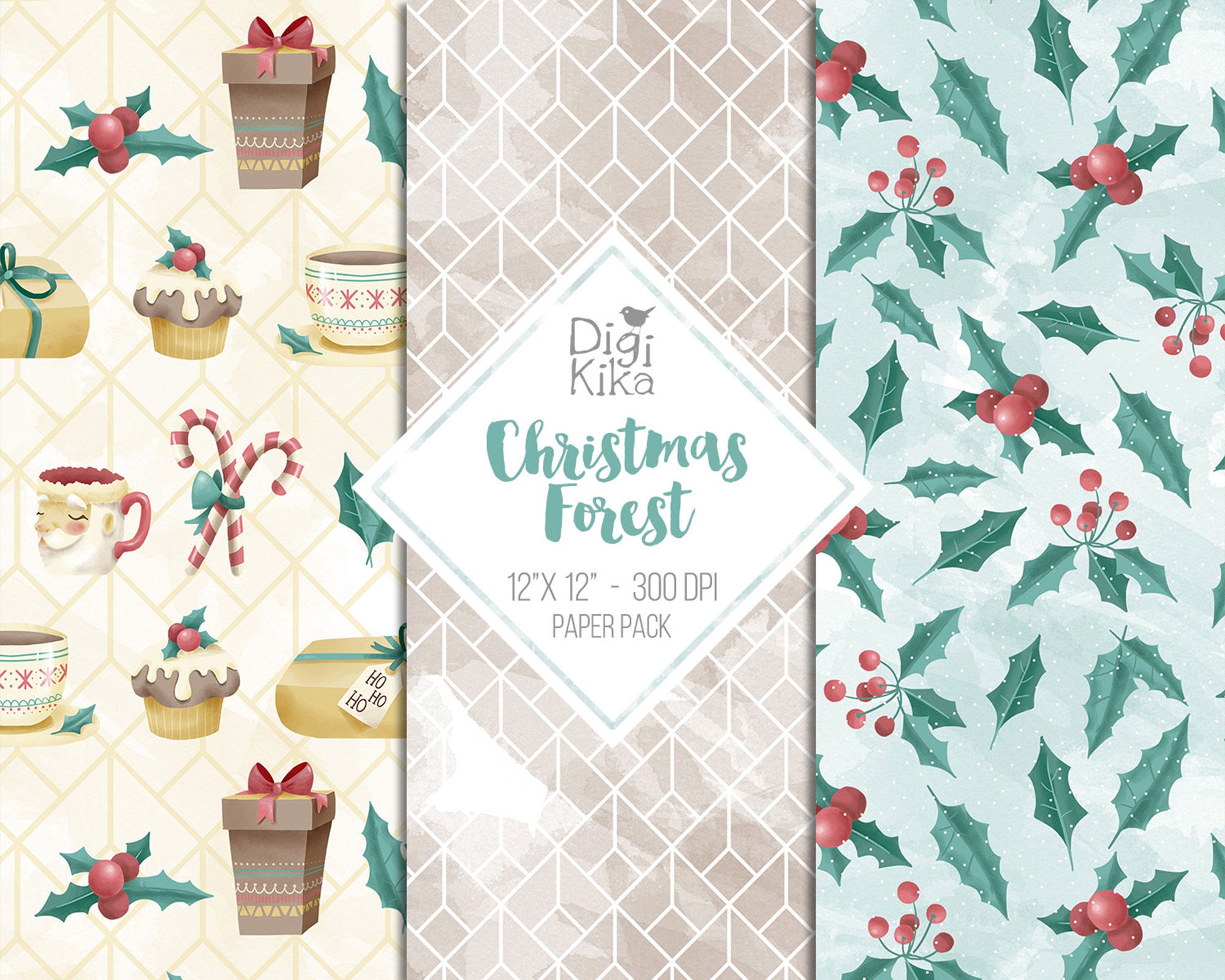 Christmas Forest Digital Papers Christmas Scrapbook Papers - Etsy