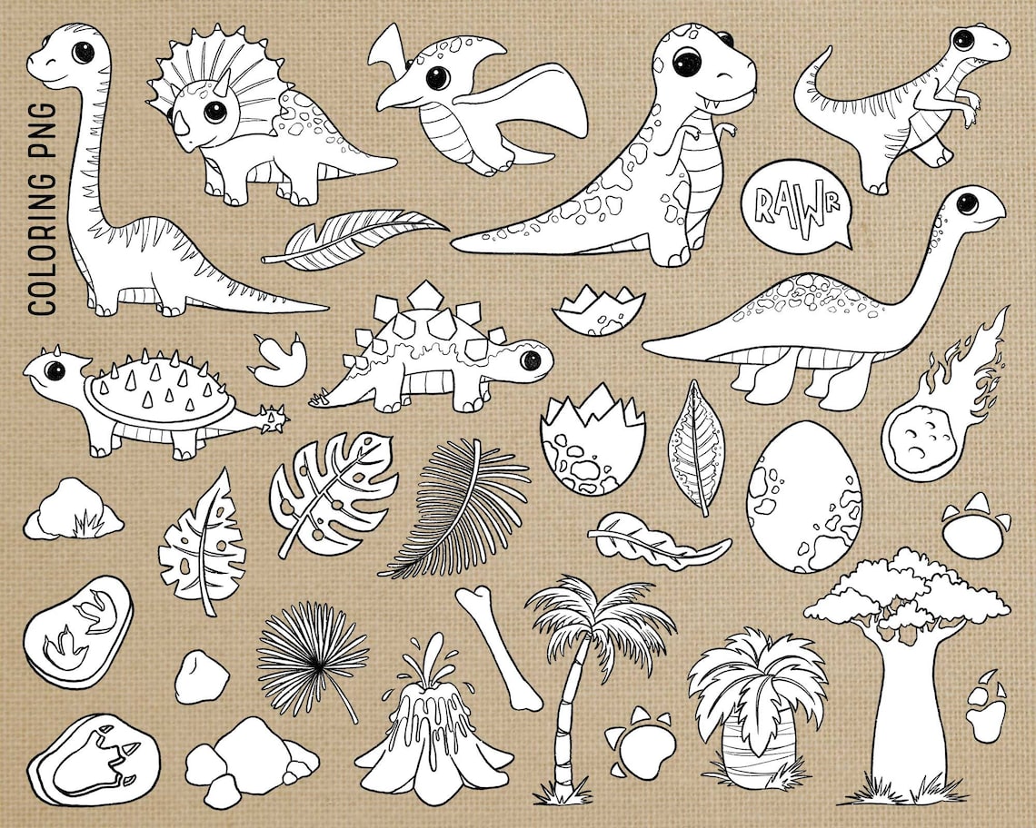 Dino Doodles Clipart Hand Draw Dinosaurs Clip Art Digital - Etsy