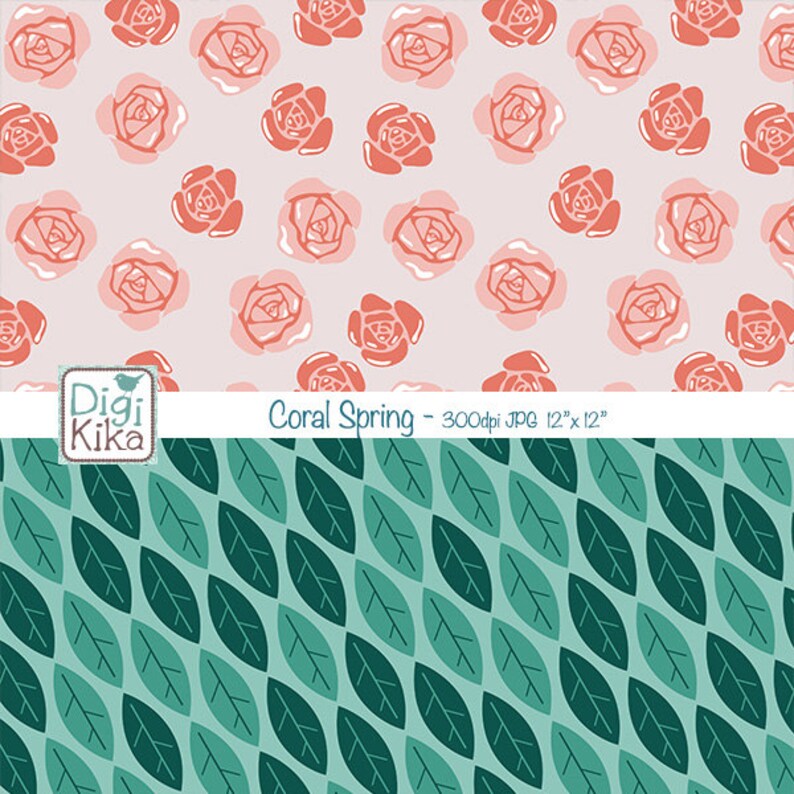 Coral Spring Digital Papers Hello Spring Scrapbook Paper | Etsy