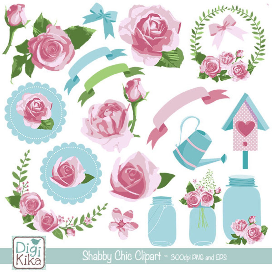 Shabby Chic Clipart Rustic Wedding Clip Art Floral Rustic | Etsy