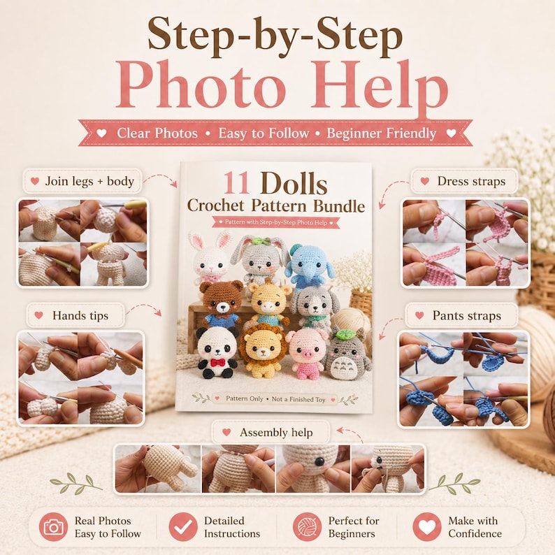 11 Animal Crochet Doll Patterns, Amigurumi Plush Toy PDF Bundle - Etsy