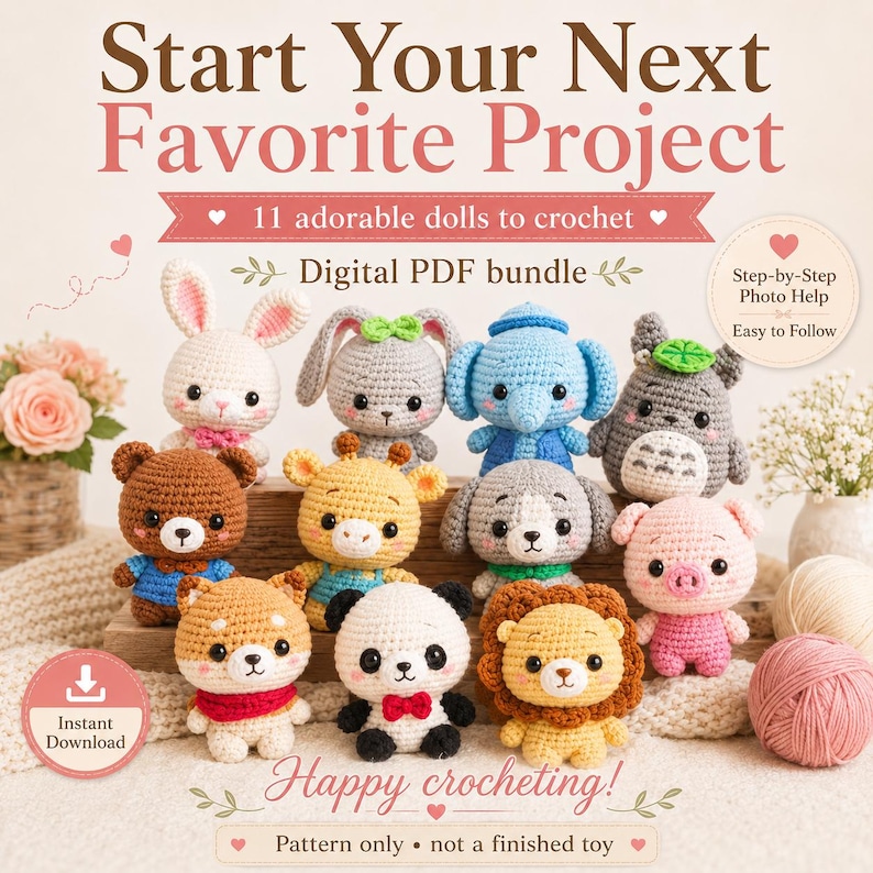 11 Animal Crochet Doll Patterns, Amigurumi Plush Toy PDF Bundle - Etsy