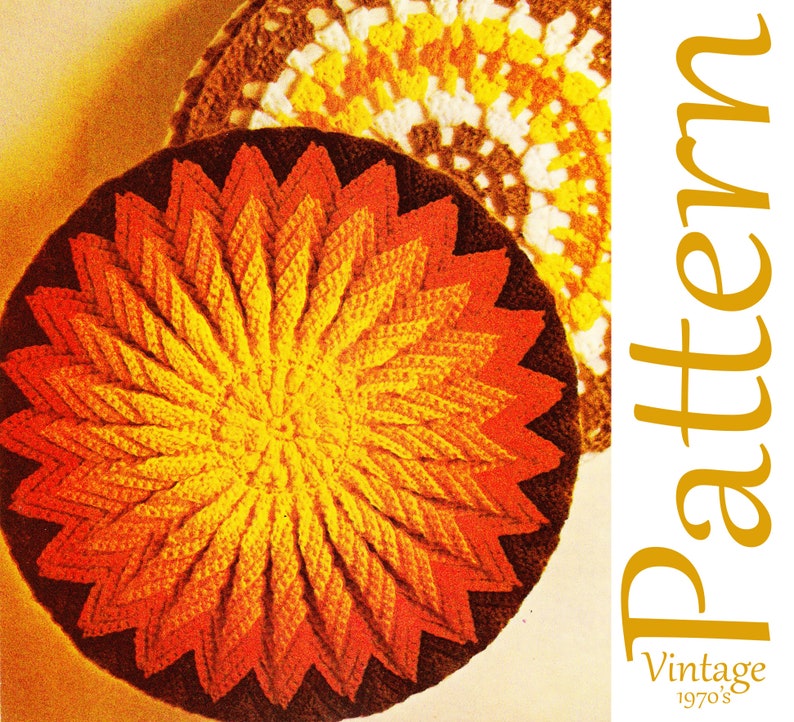 Sunburst Pillow Pattern, Vintage Motif, 1970's Throw Pillow Pattern ...