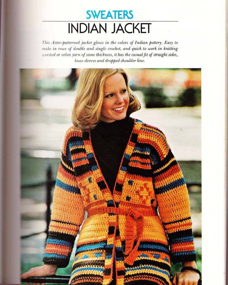 Indian Jacket, Crochet Pattern, Vintage Sweater Pattern, Aztec Pattern ...