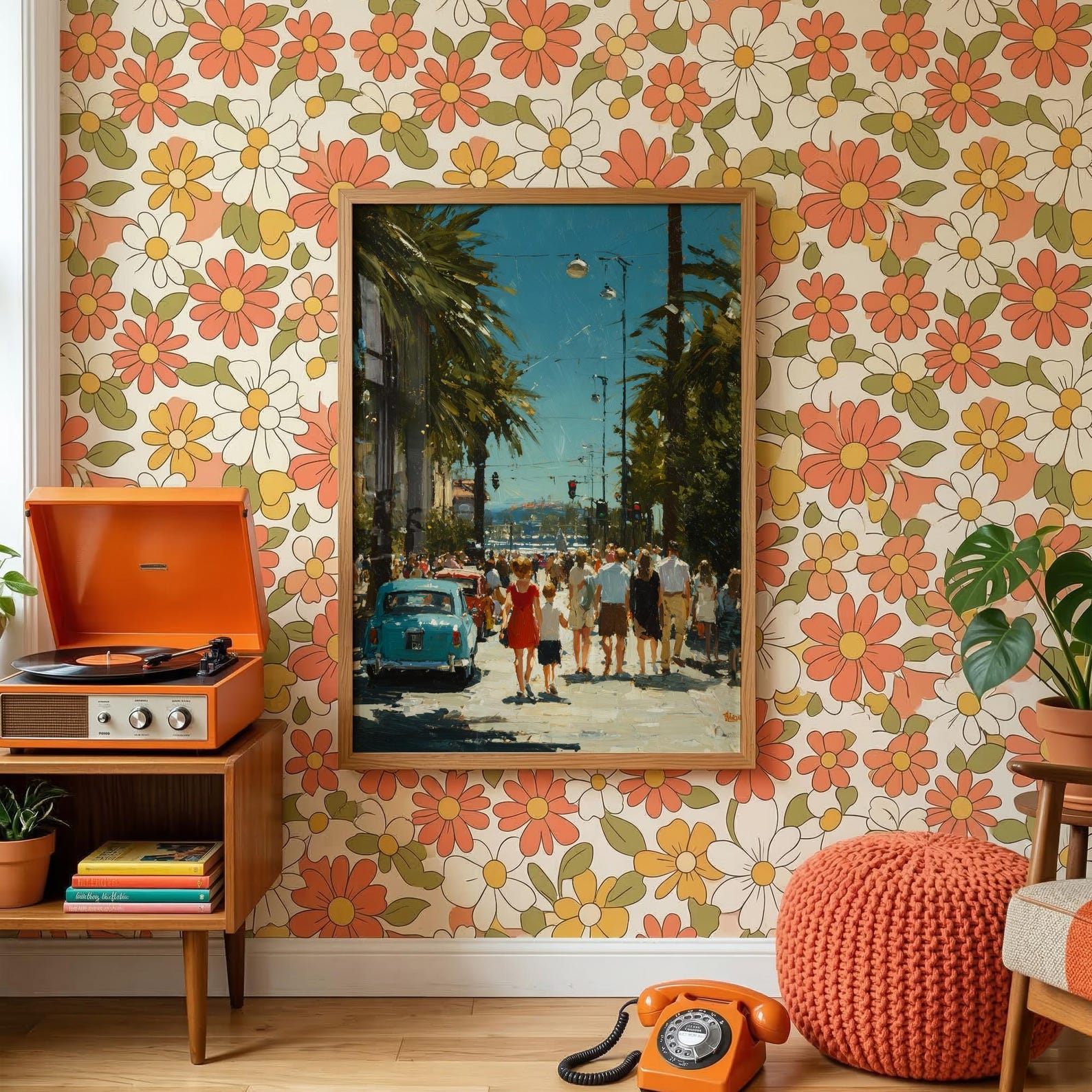 Mediterranean Street Scene Oil Painting Print | Sunlit Boulevard, Palm ...