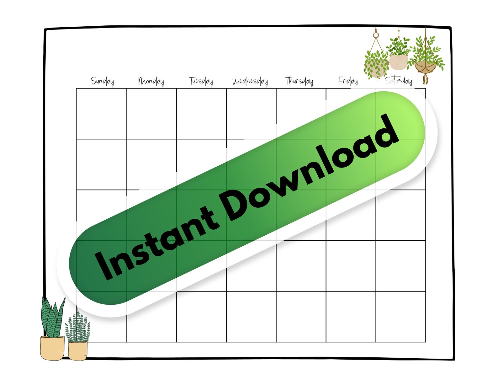 Digital Download Undated Monthly Calendar Printable PDF - Etsy