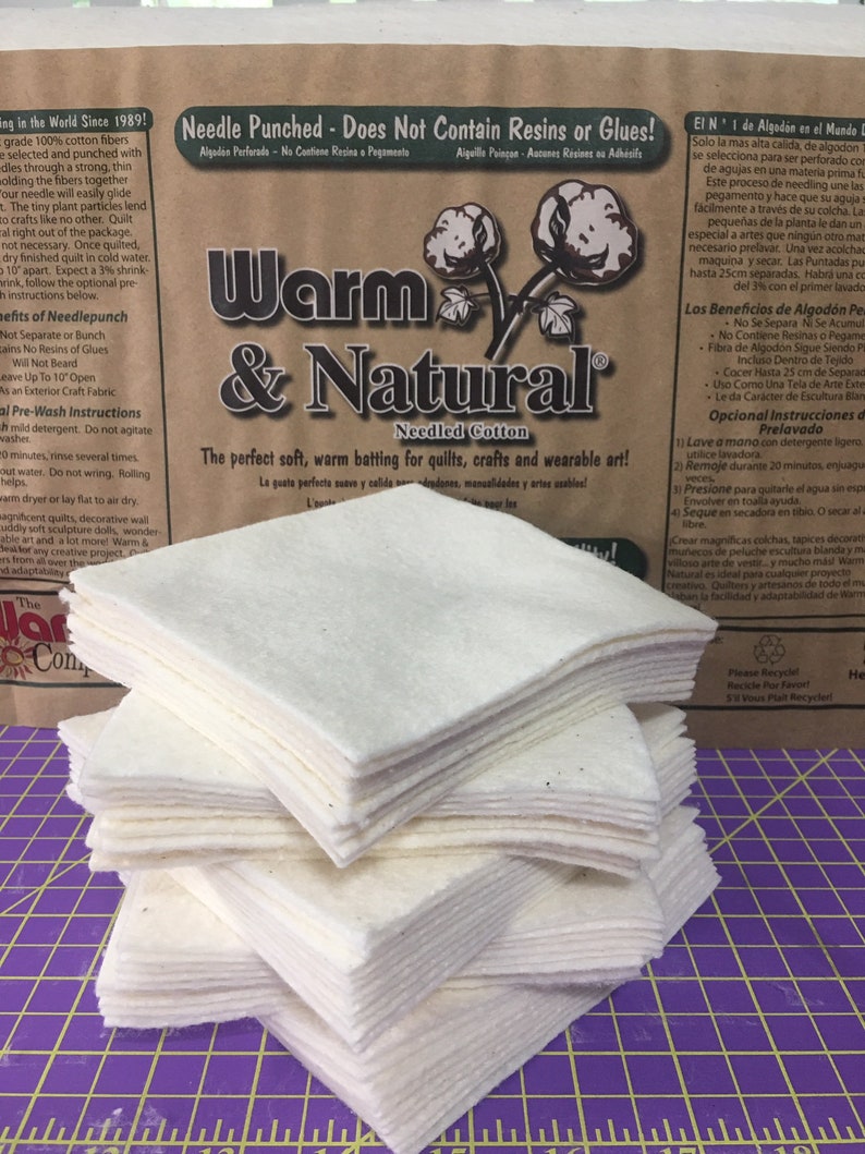3"-12.5" Pre-cut Squares WARM & NATURAL Cotton Batting Quilt Squares ...