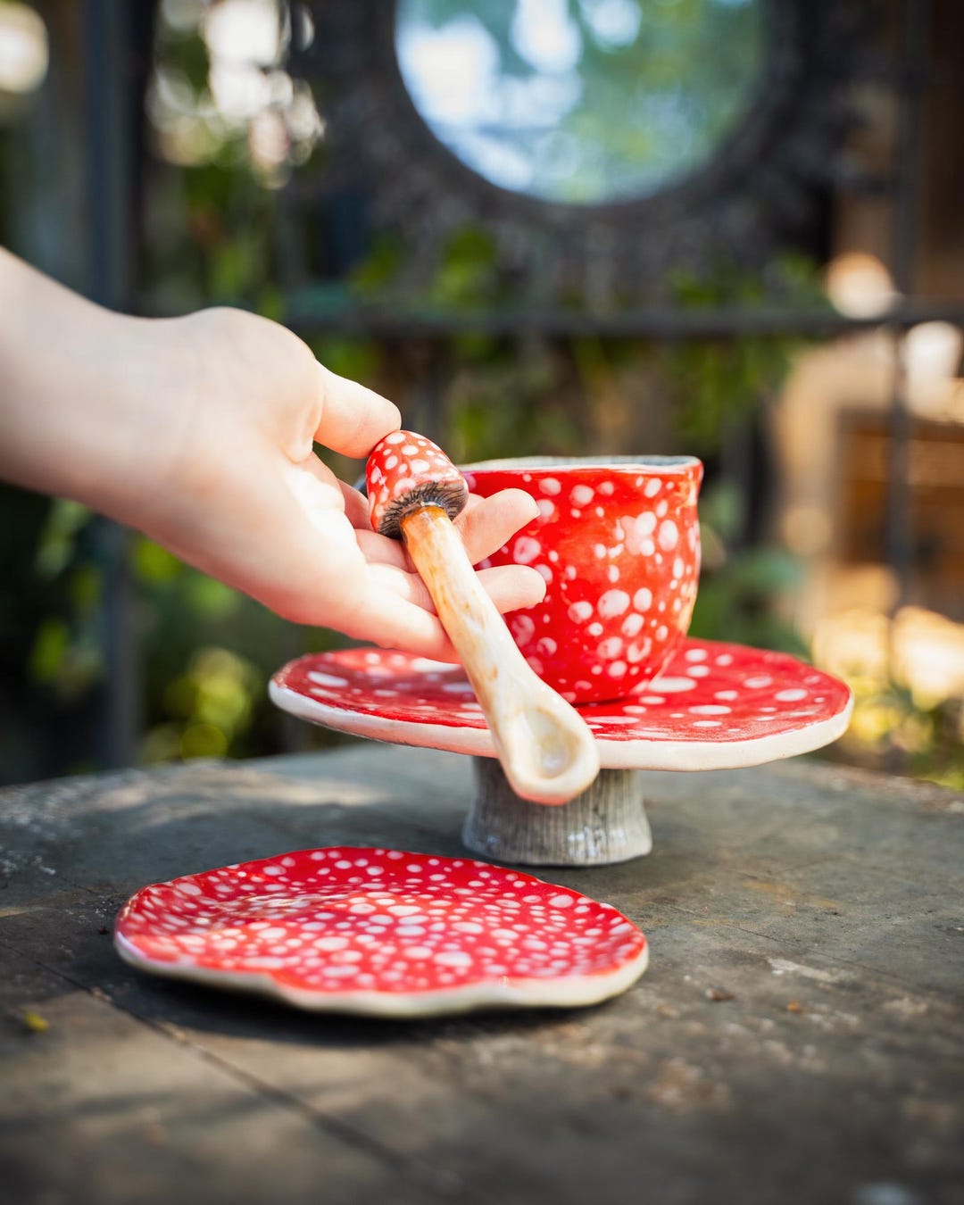 Toadstool Mushroom Mugs! Ceramic Cup, Saucer and Spoon, a Whimsical Set ...