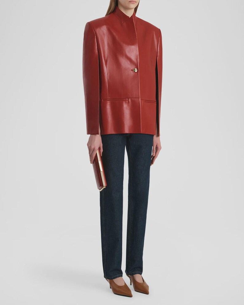 Women’s Red Leather Cape Jacket for Women Genuine Leather Coat Winter ...