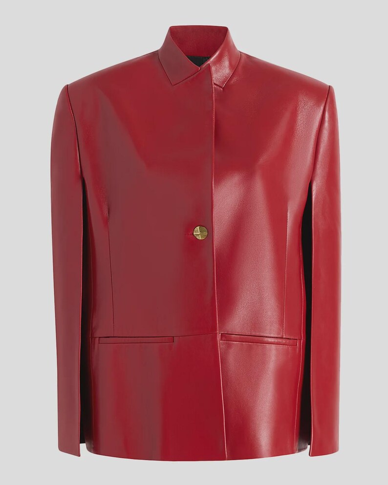 Women’s Red Leather Cape Jacket for Women Genuine Leather Coat Winter ...