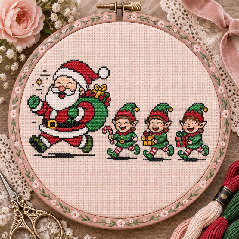 Christmas Sampler Cross Stitch Pattern: Running Santa Gift Sack Candy ...