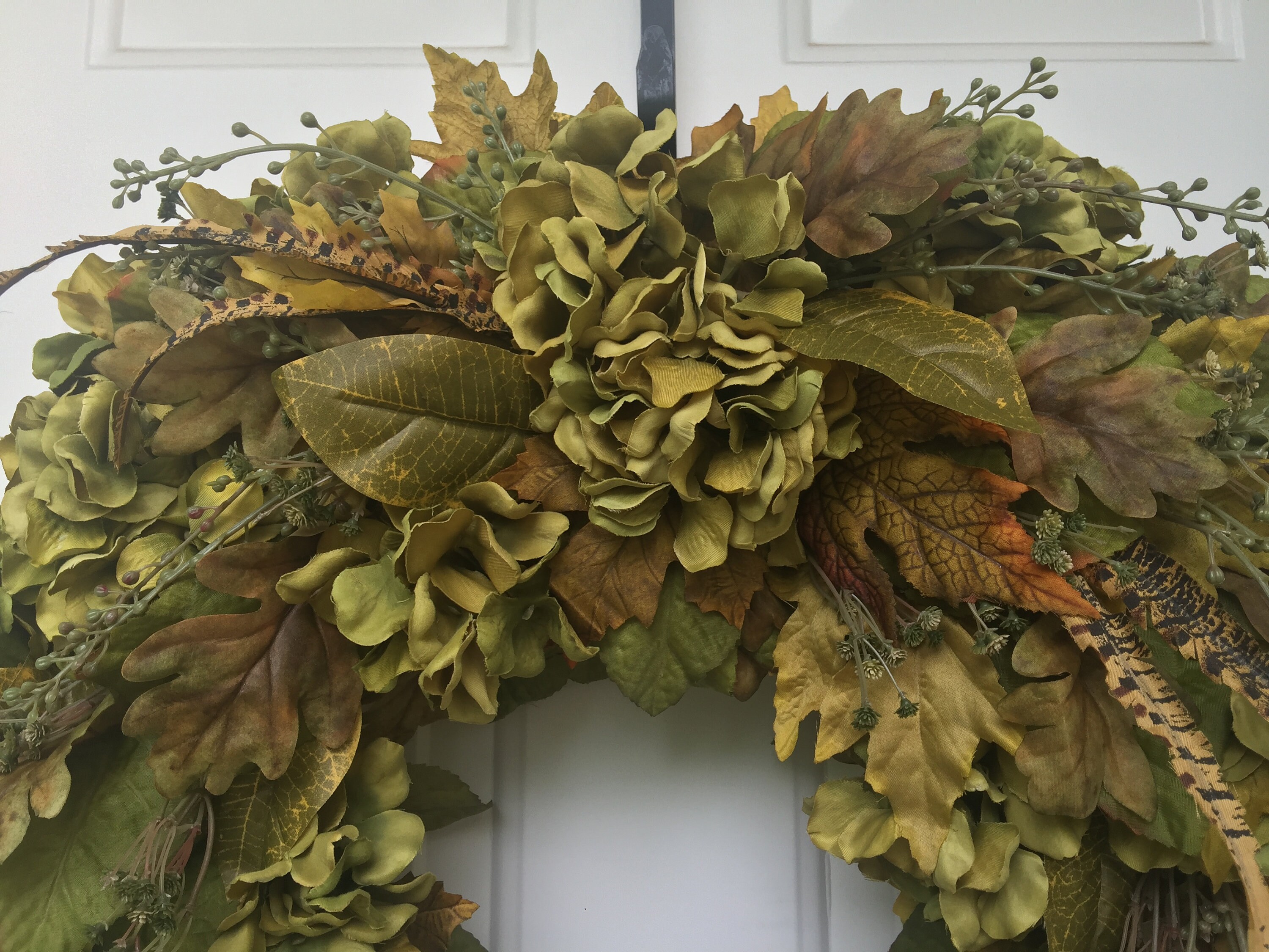 Sale Olive & Moss Green Hydrangea and Fall Leaves Wreath - Etsy